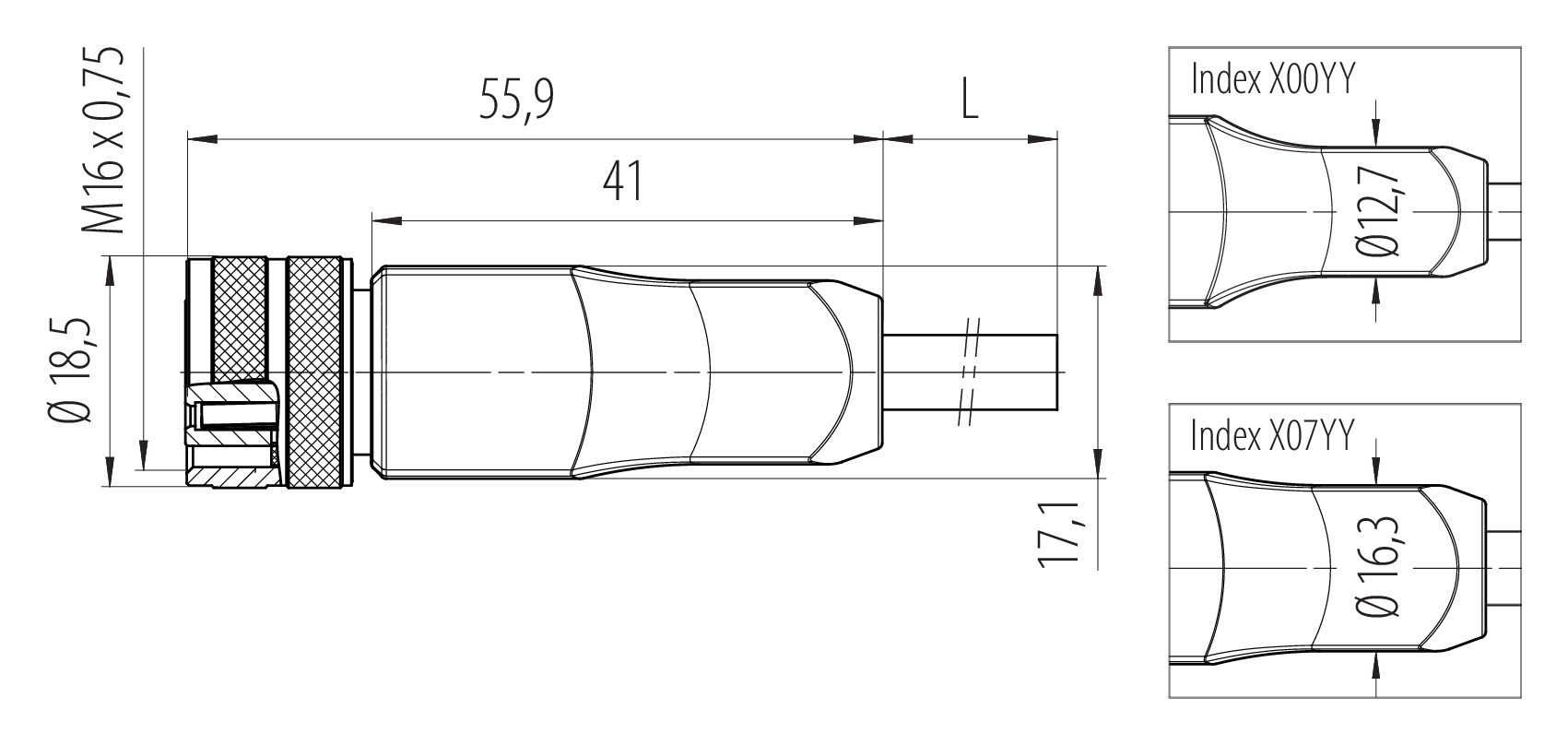 M16, Female cable connector, IP67, shielded, Contacts: 7 (07-a) | 77 ...