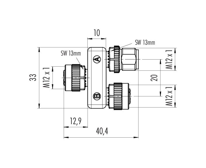 M12, Twin distributors Y-distributor, male connector - 2 female ...