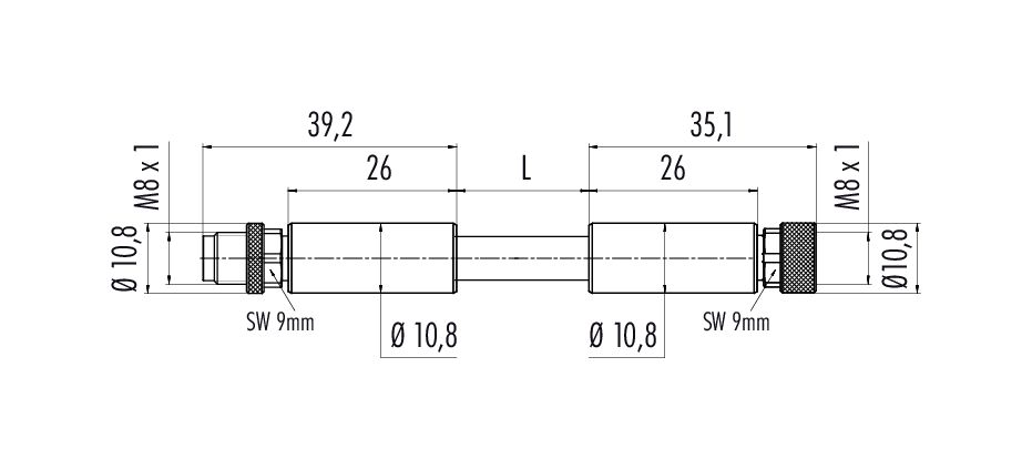 M8, Connecting cable male cable connector - female cable connector ...
