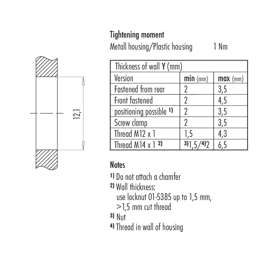 M12, Male panel mount connector, IP68, unshielded, Contacts: 4 | 86 1031 1100 00004