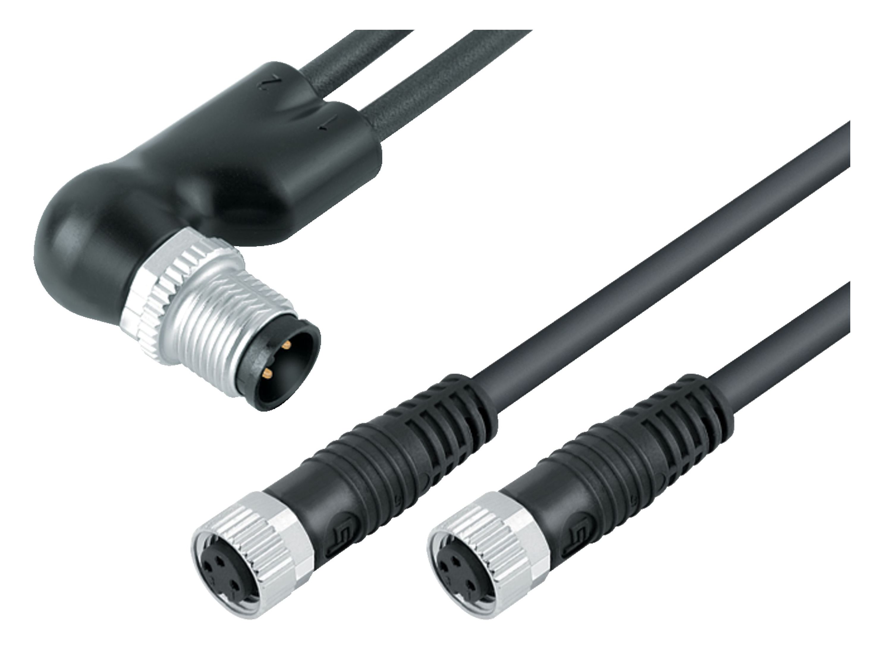 M12/M8, Male angled cable splitter- 2 female cable connectors, IP67 ...