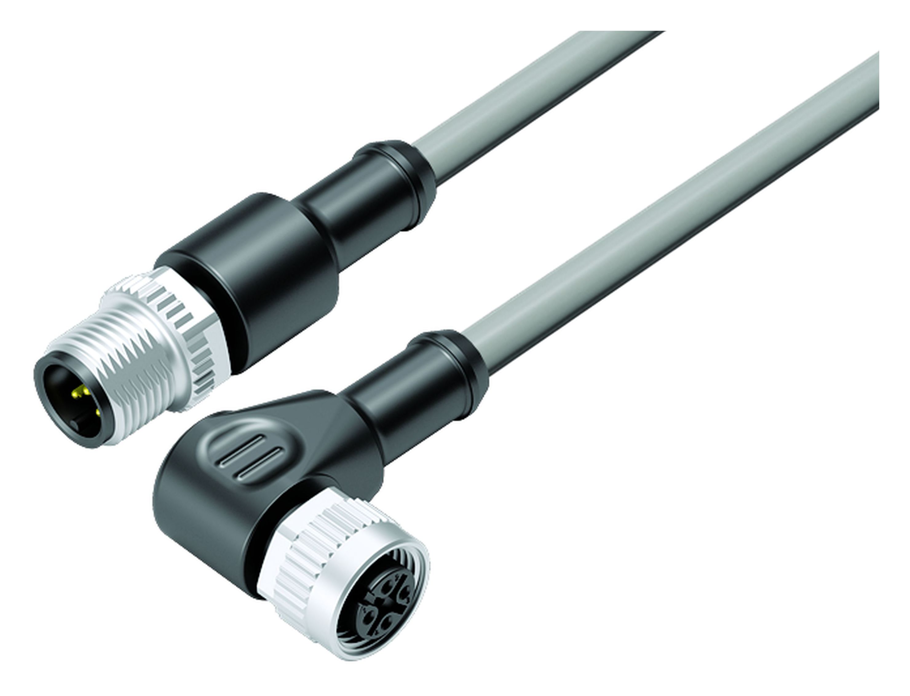 M12/M12, Male cable connector - female angled connector, IP68/IP69K ...